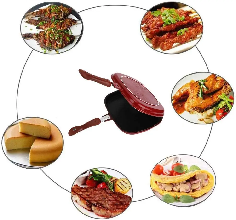 Square Double-Sided Frying Pan - Multi Section Cooking Pan