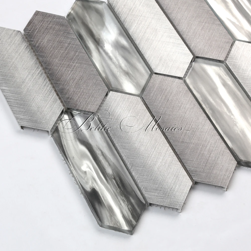 Modern Elongated Hexagon Glass Mosaic Tile Wall Covering Home Decor ...