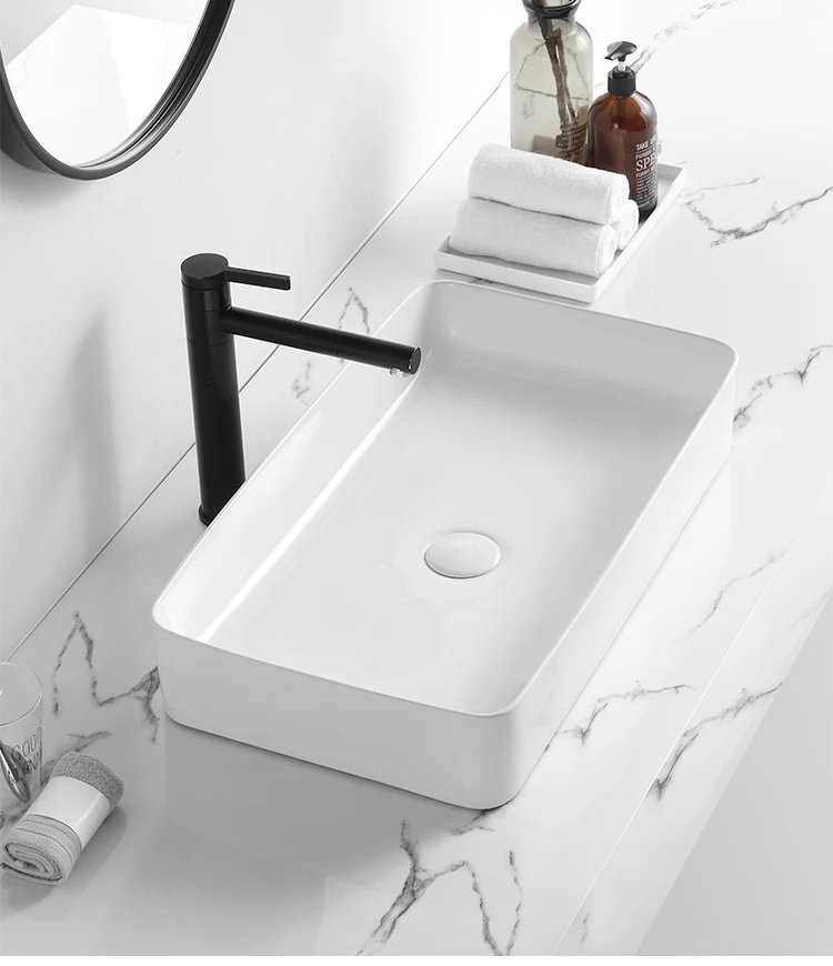 White Rectangle Bathroom Sink - Simple Design & Durability