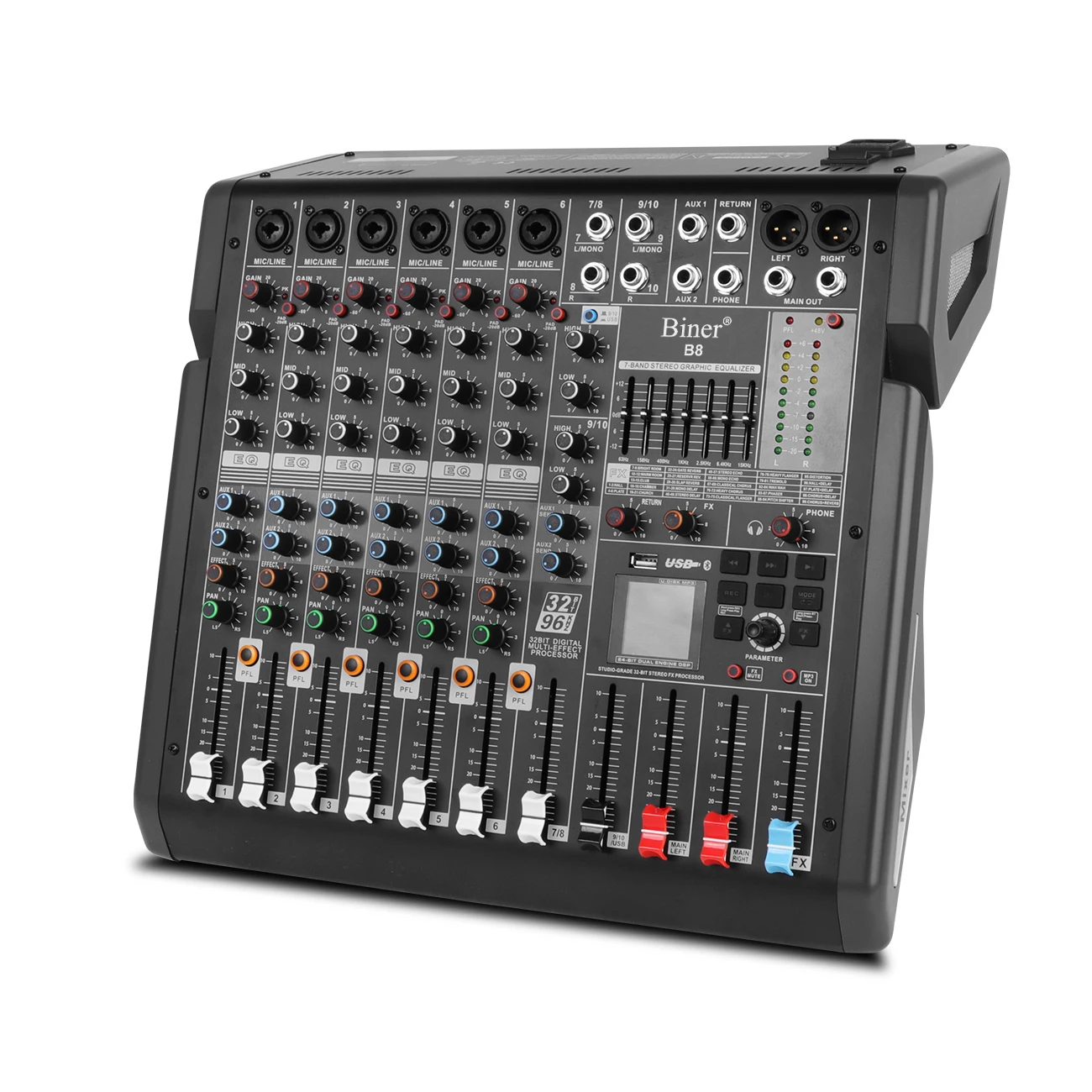 Biner B8 Professional Audio Mixer Built In 99 Reverb Effect 10 Channel ...