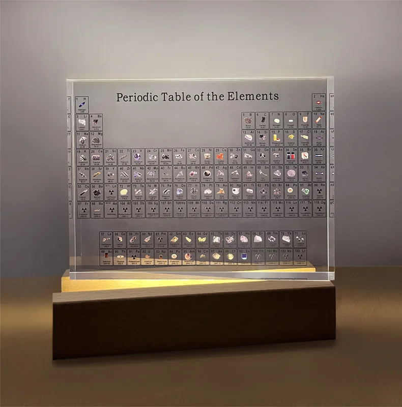 New Creative Acrylic Periodic Table Real Elements With Wood Stand ...