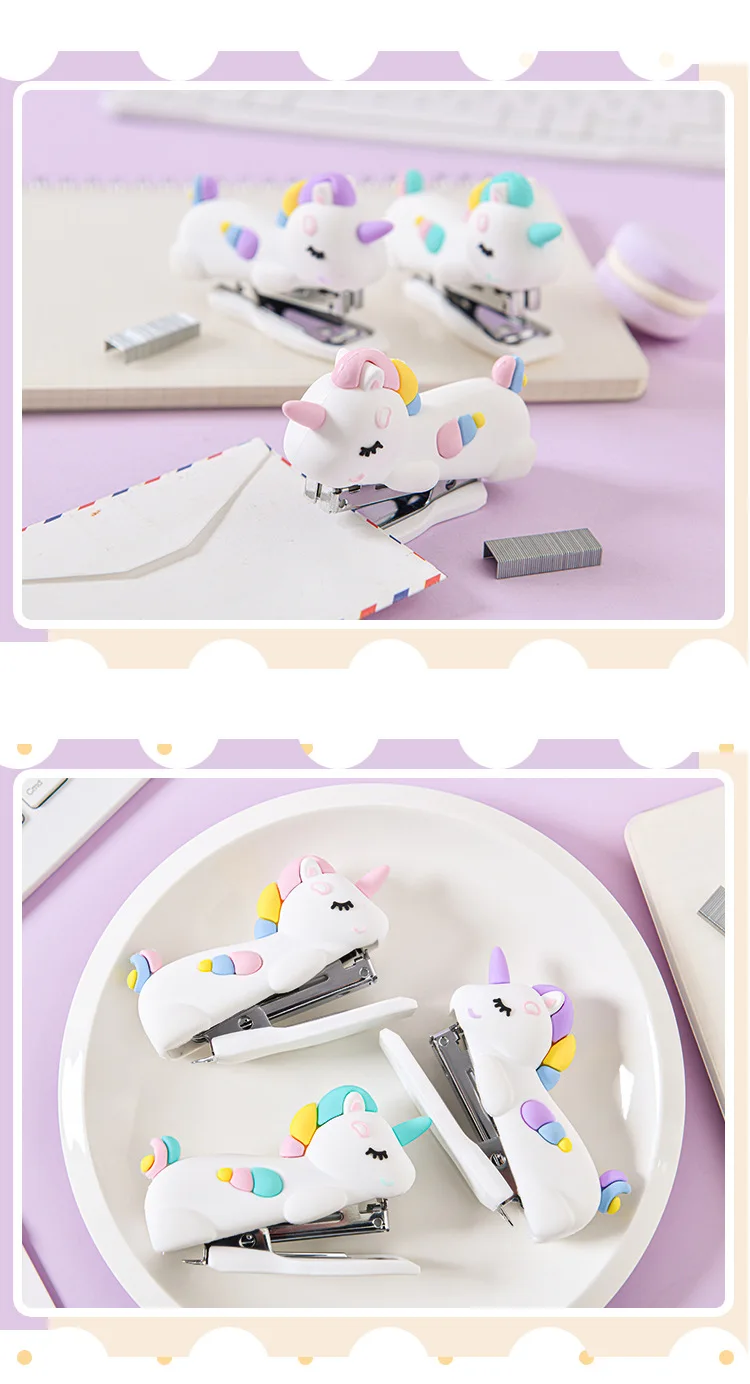 2024 Custom Mini Stapler with Cartoon Unicorn Macaron Color