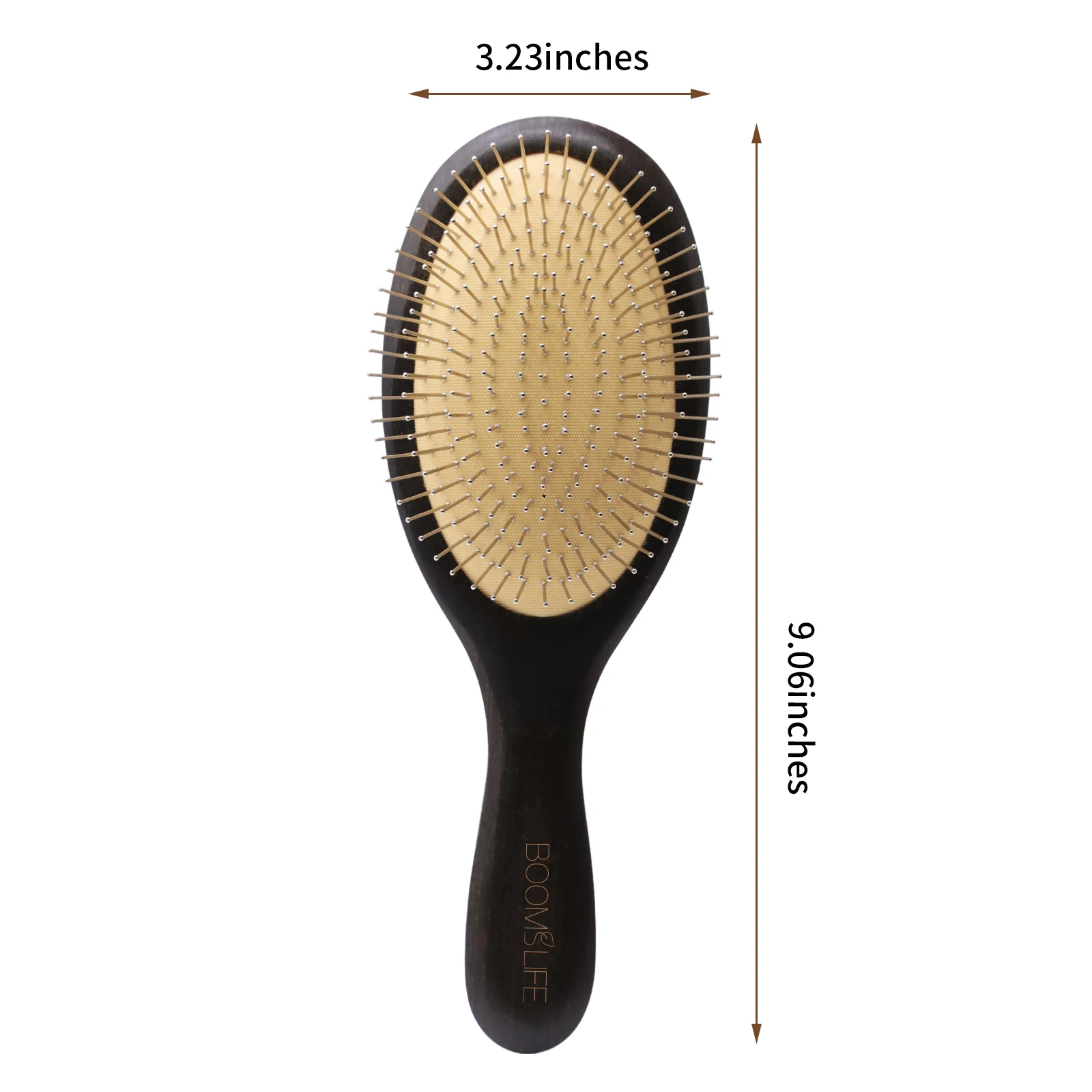 Wooden Hair Brush with Metal Pins - Detangling & Massage