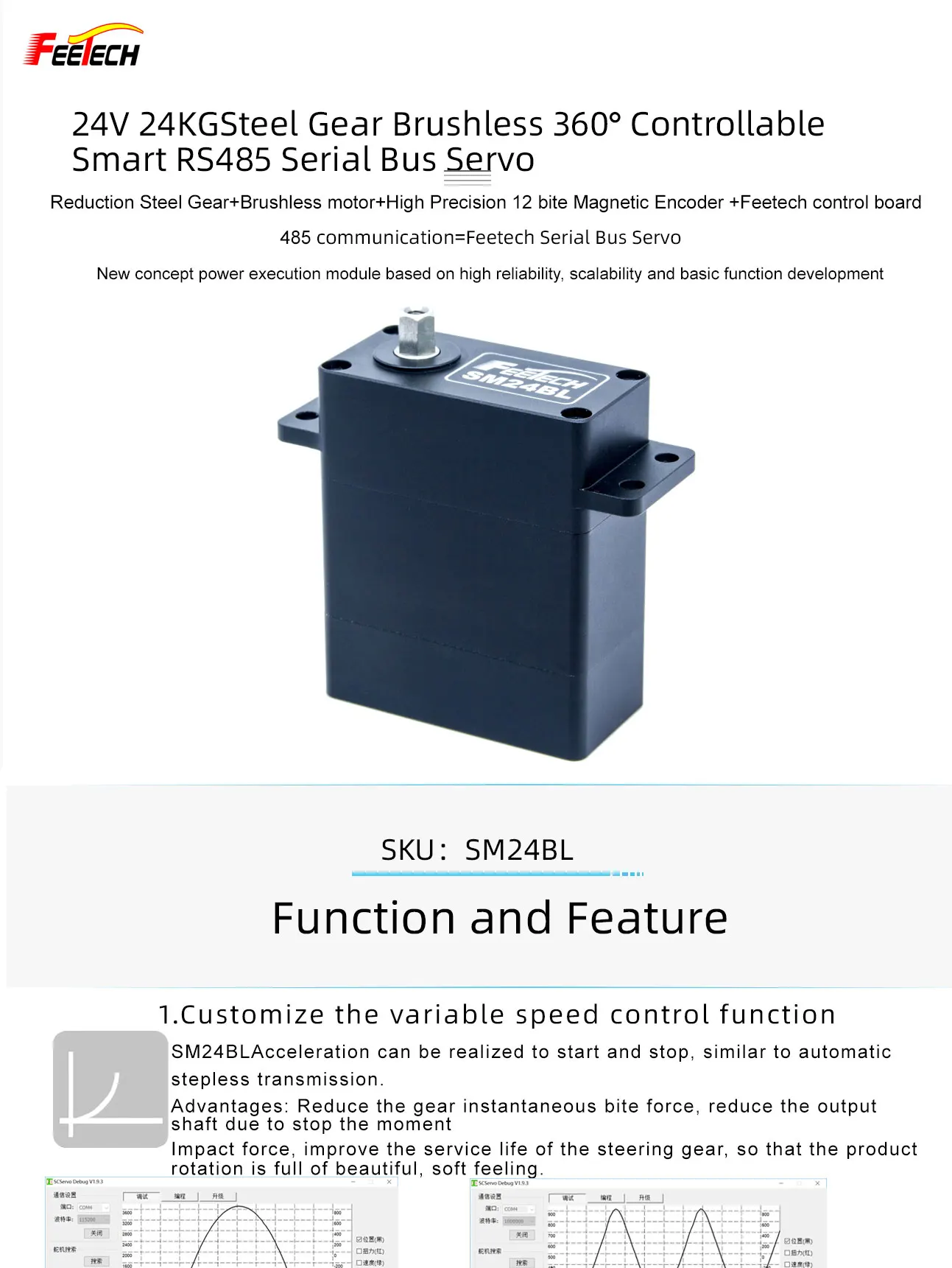 24V 24KG Brushless RS485 Servo Motor for Industrial Use