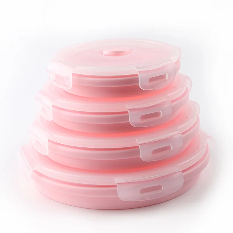 Round Shape Red Yellow Green Blue Silicone Bento Boxes Lunch Leak-proof ...