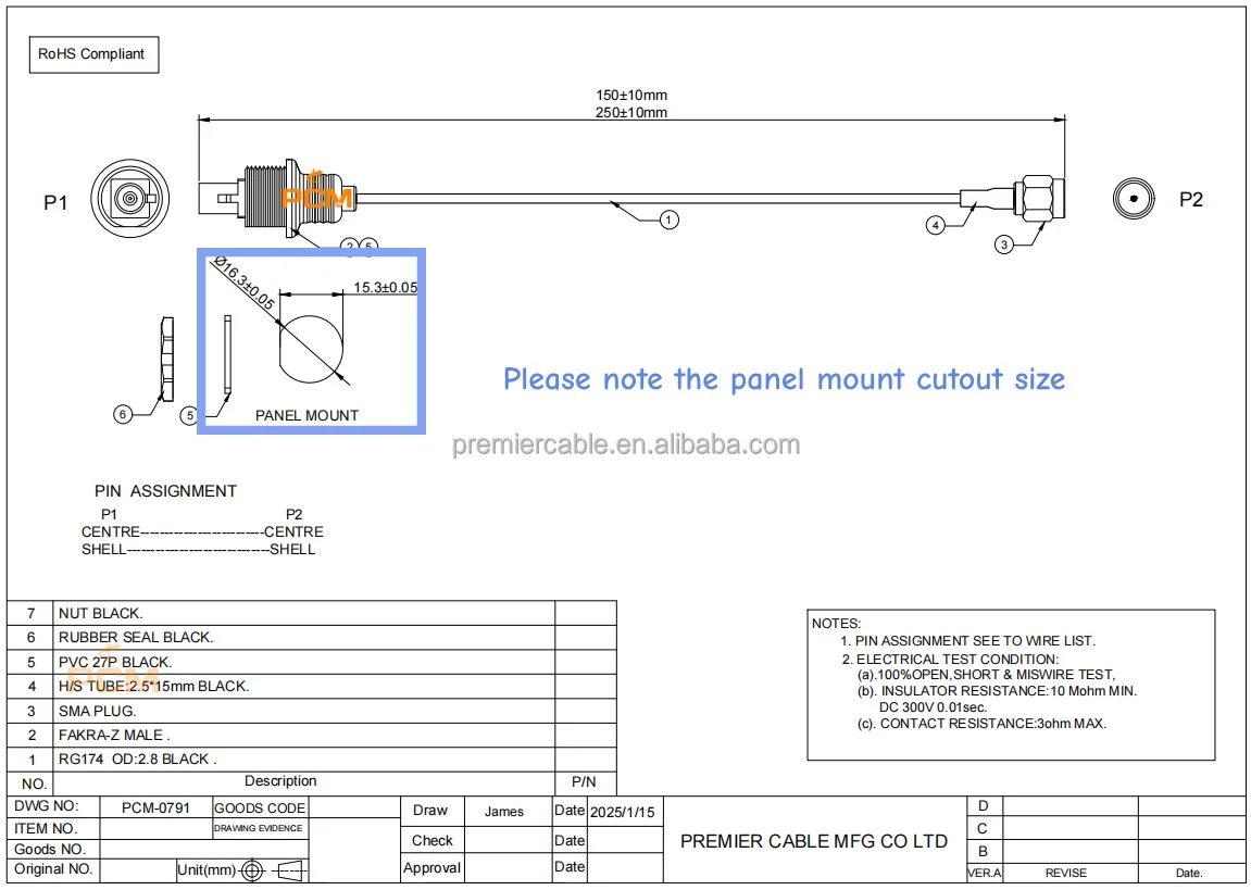 Front Panel Mount FAKRA Cable, SMA to FAKRA Cable, FAKRA Bulkhead Cable ...