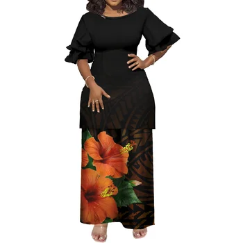 Puletasi Polynesian Tribal Island Short Sleeve Dress Samoan Puletasi Maxi Dress Ladies 2pcs Plus ...