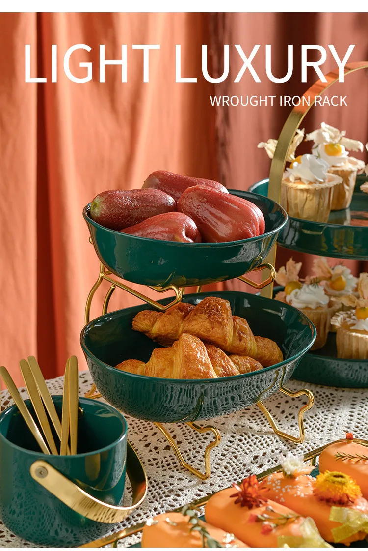 Ceramic Cake Stand Art Cupcake Stand With Metal Pillar Pastry Porcelain ...