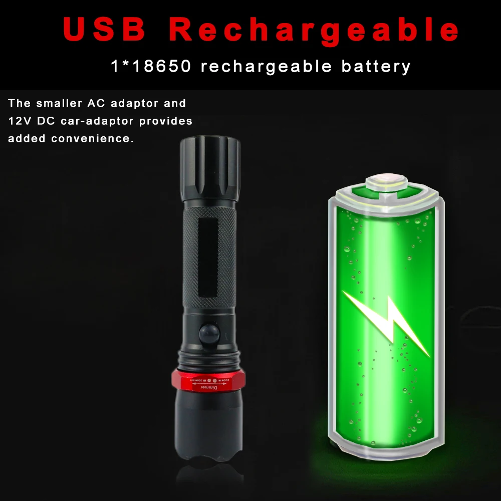3W XPE Aluminum Tactical Flashlight - Adjustable & Rechargeable