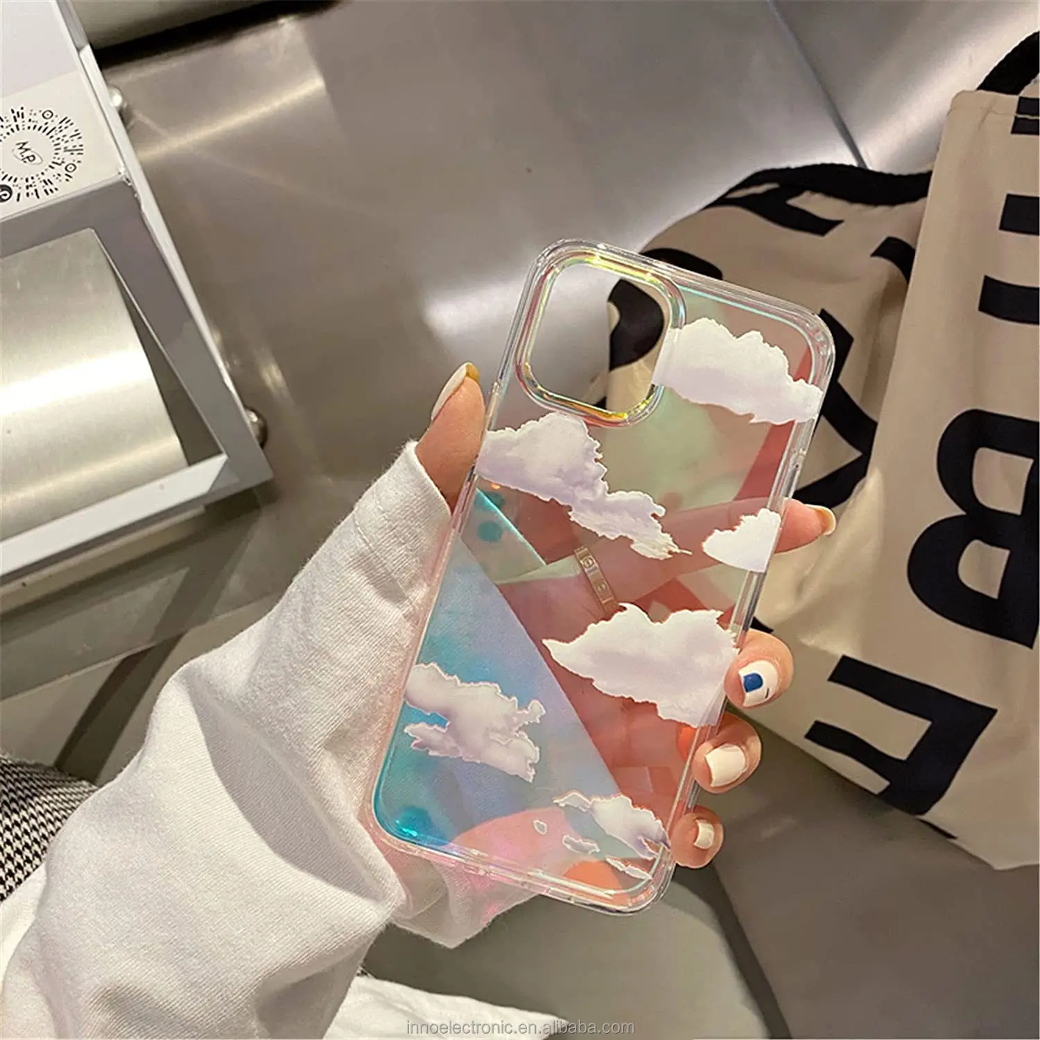 Cute Clear White Cloud Sky Hard Phone Case Holographic Tpu Shockproof ...