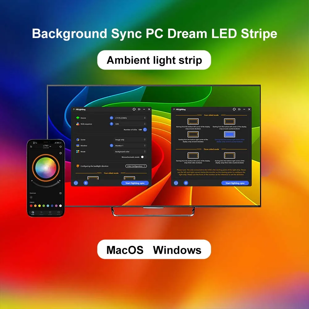 BPSK3 Ambient PC Macos Backlight for Gaming Desktop Immersion