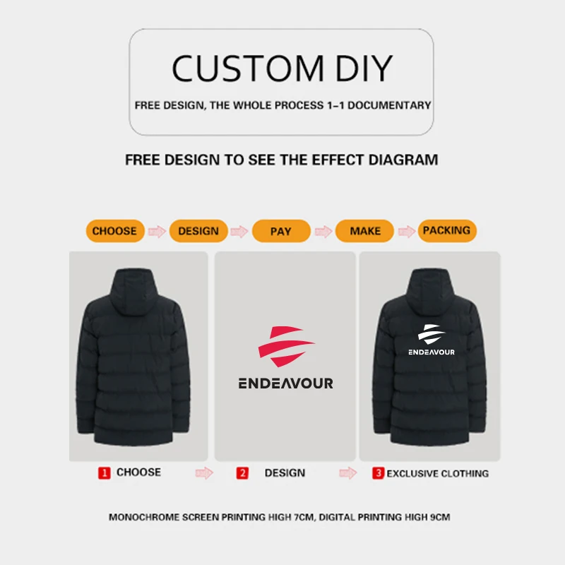 Custom Long Puffer Jacket with Custom Heat Transfer Logo
