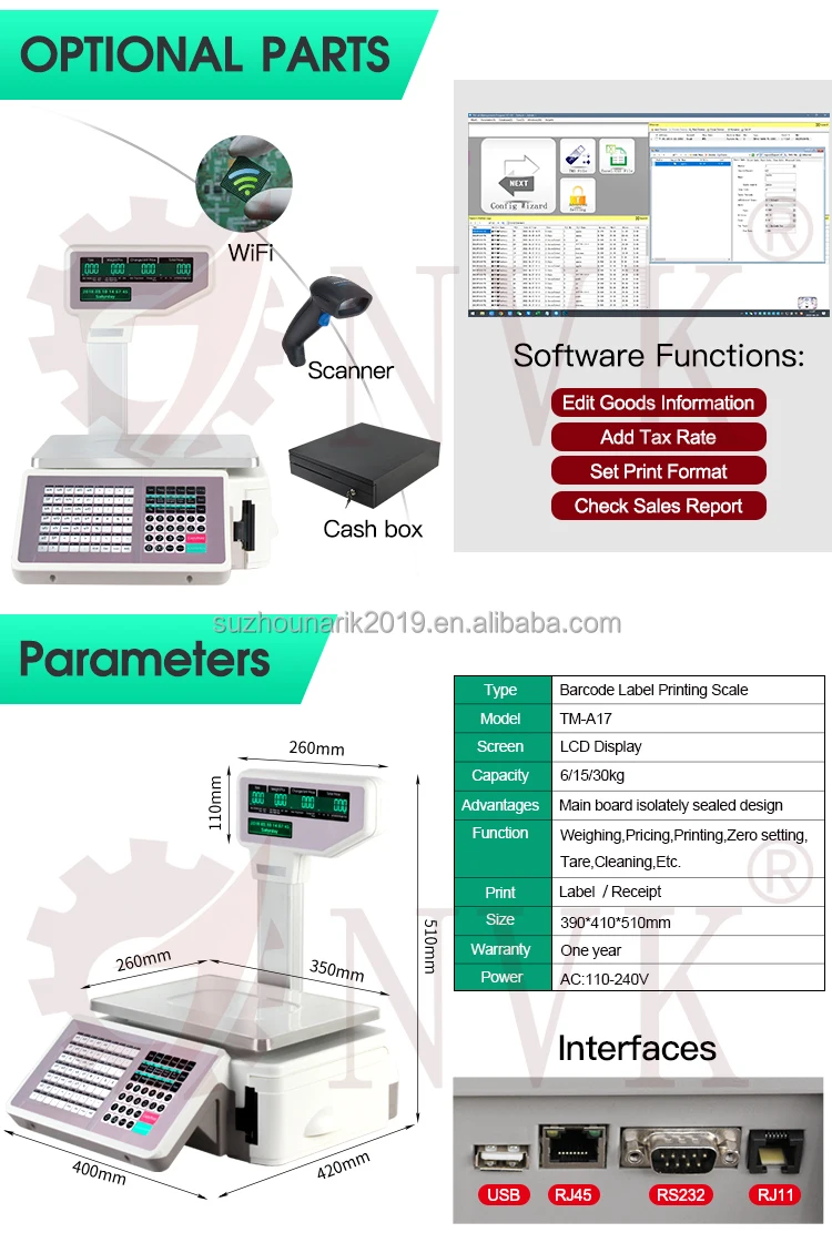 NVK TM-A17 Digital Barcode Print Scale 30kg Capacity & OEM | Wholesale