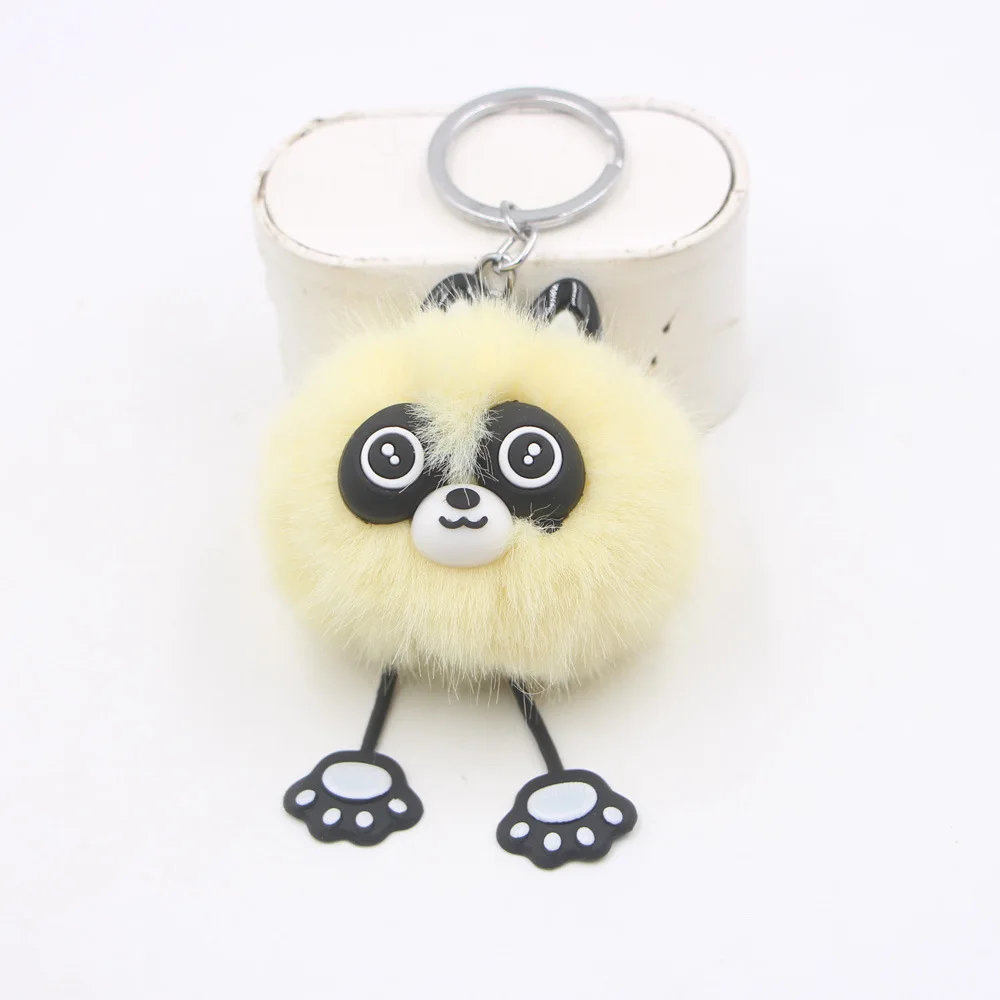 Cute Panda Fur Ball Key Chain Cartoon Animal Fur Ball Pendant Car ...