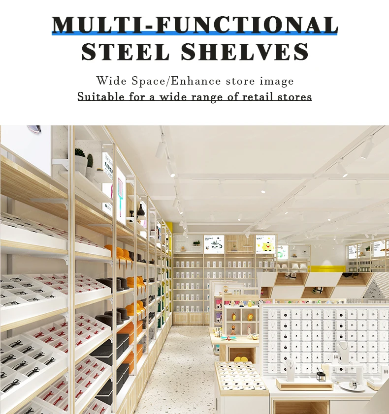 MINISO Adjustable MDF and Steel Display Shelves Light Duty Single-Sided ...