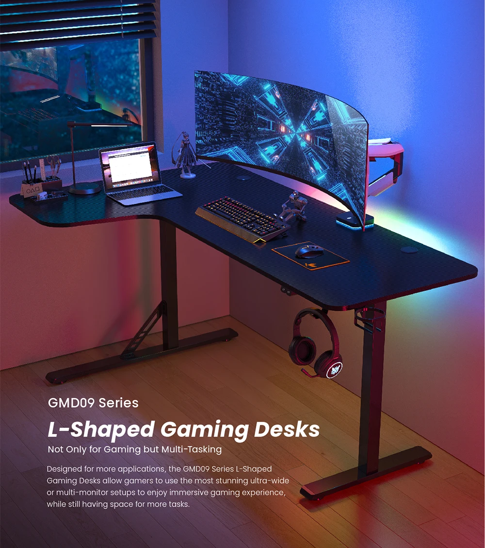 Gmd09 Rgb L Shaped Gaming Desk For Computer Pc Cheap Best Gaming Table Pink Black Large Gaming ...