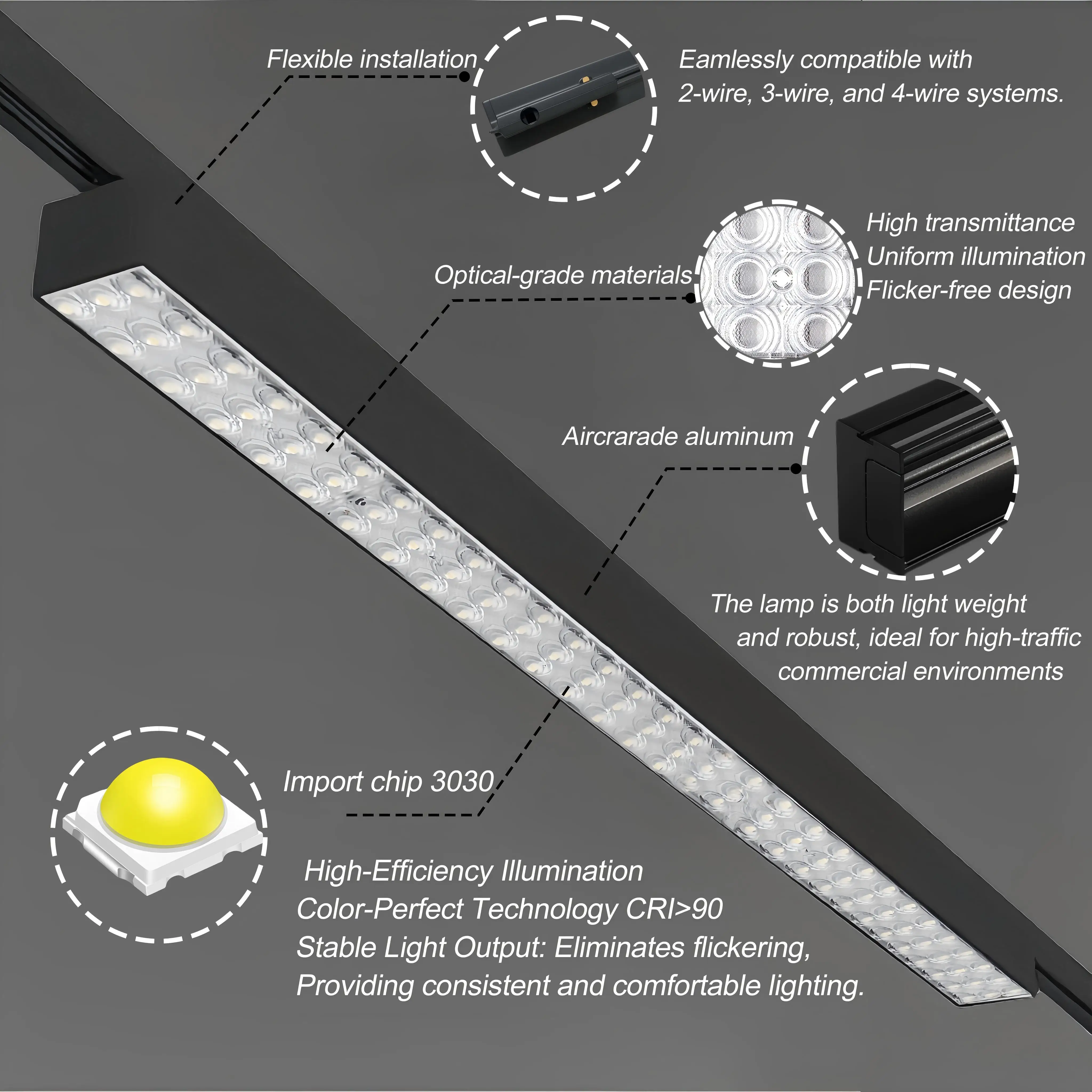 New 1200mm Supermarket Linear Lighting Track Light Black White 5000k ...