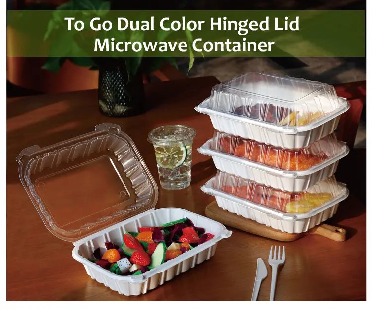 To Go Hinged Lid Container Microwave Boxes Dual Color White Base ...