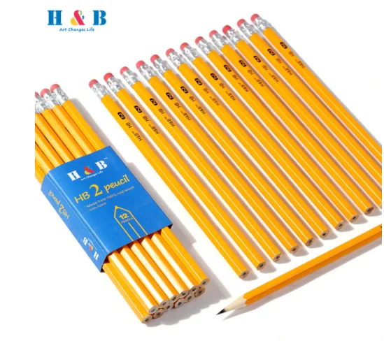 Customized Logo 7 Inches Poplar Wood Round Silver Hb Pencil With Eraser ...