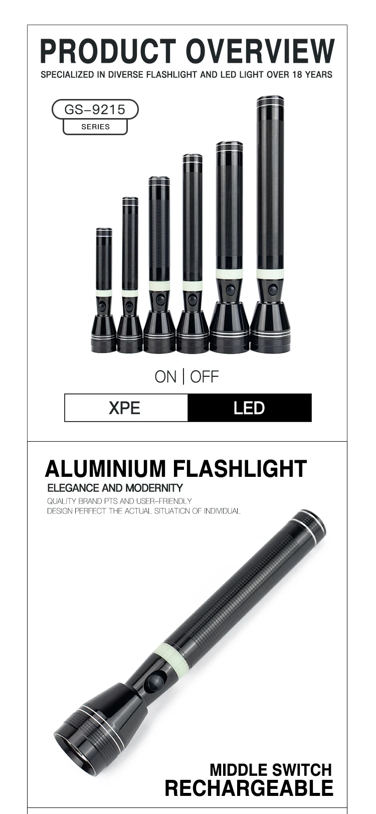 Aluminum Torch Light Dc Rechargeable Handheld Oem Odm Brand Custom Led ...