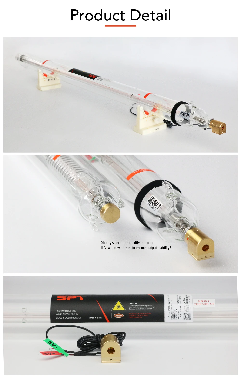 Spt Tr Series 40w~150w Co2 Laser Tube For Laser Cutting Machines With ...
