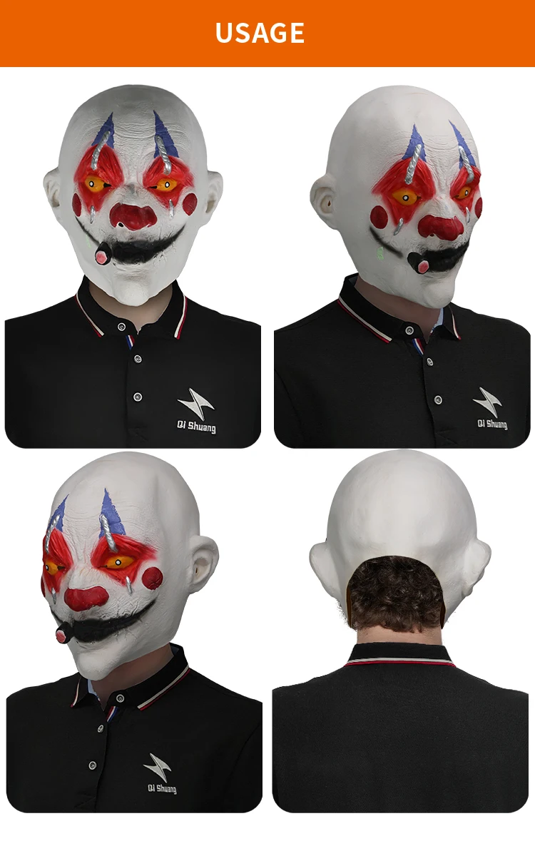 Halloween Carnival Ghostface Latex Mask Horrible Red Nose Smoking Clown ...
