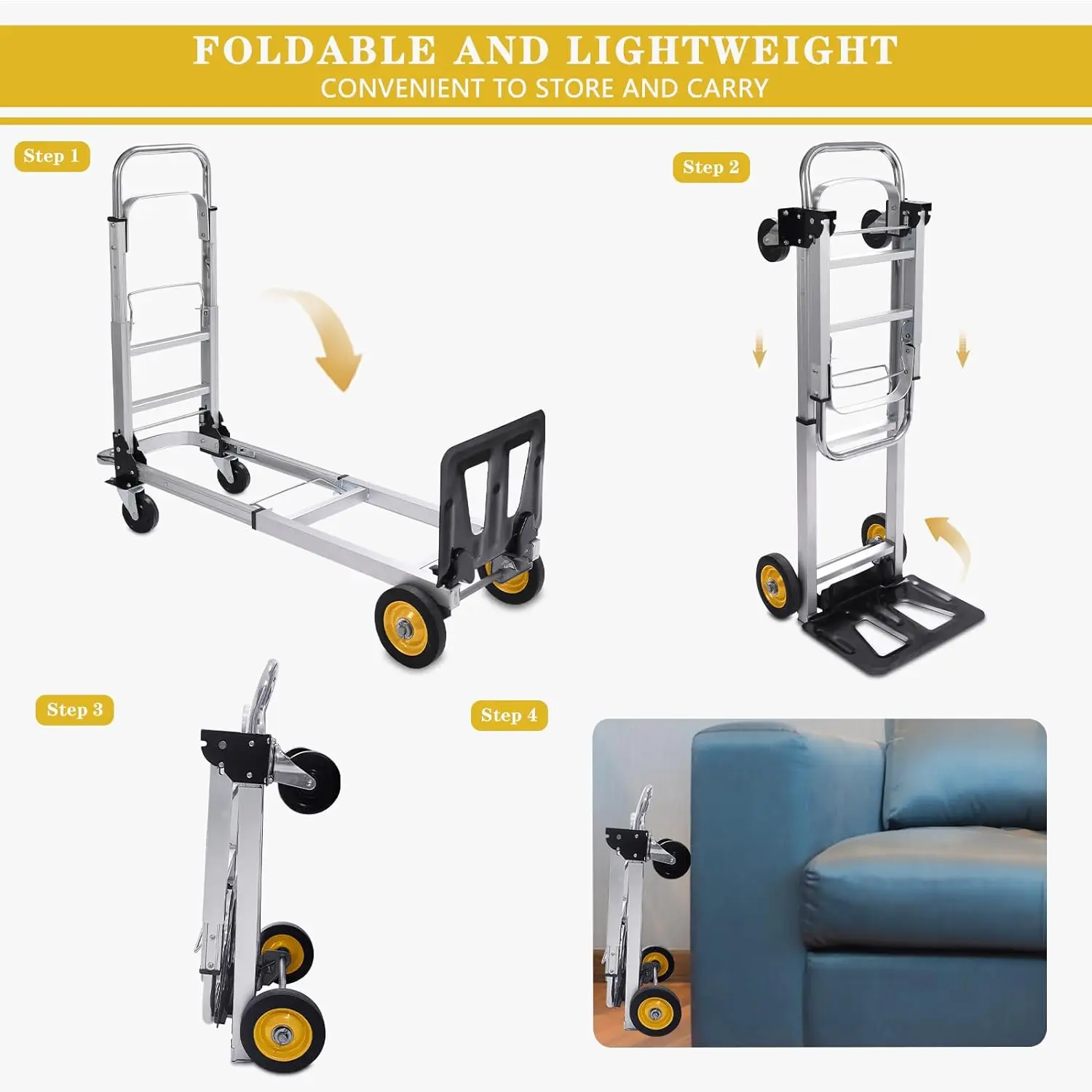 Aluminum Hand Truck 2 In 1 Convertible Folding Handcart With ...