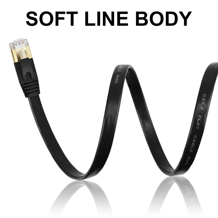 RJ45 32AWG 600MHz Cat7 Flat Patch Cord for Gaming 50ft LAN Network ...