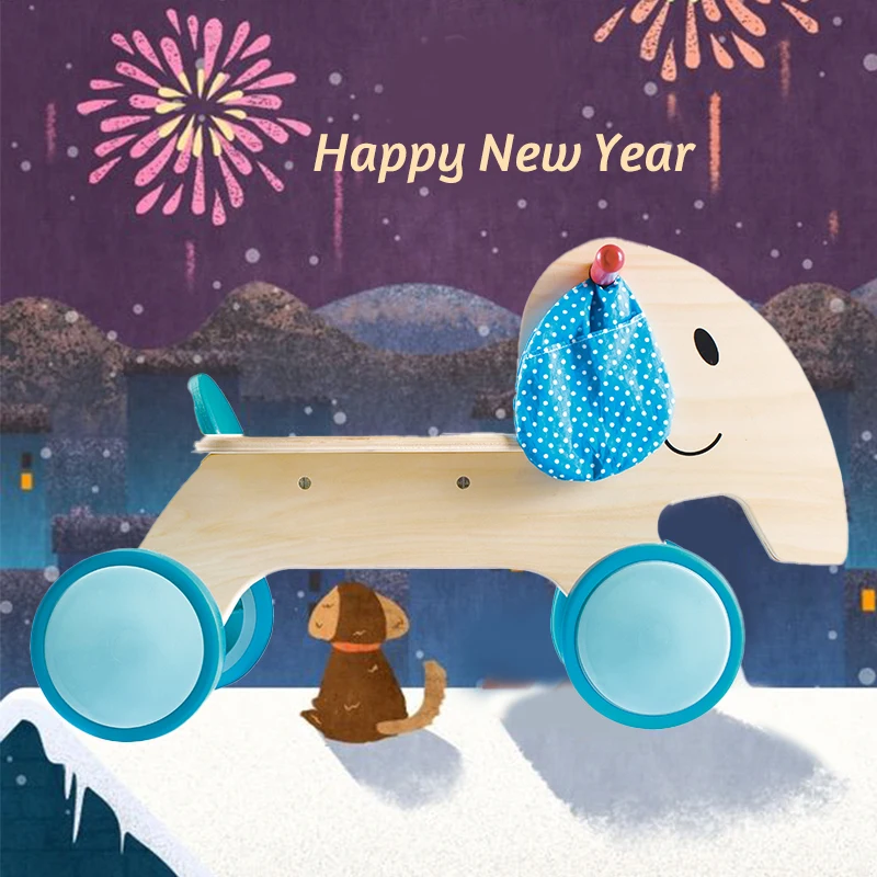 Wooden Ride on Elephant Car Push Along Toy Wooden Pull Balance Bike Toy ...