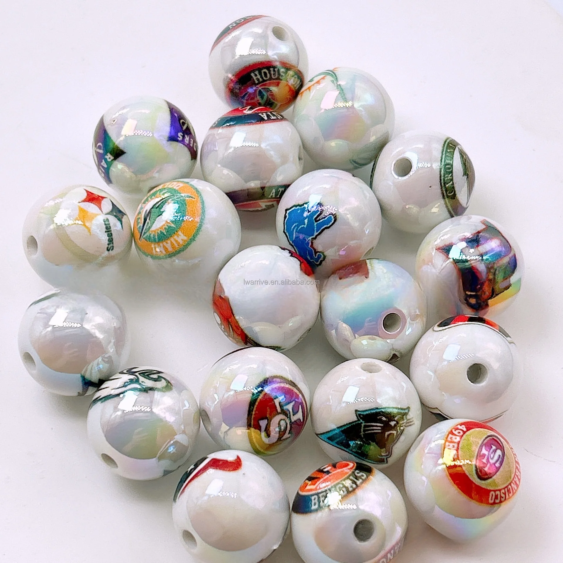 16mm UV American Football Team Acrylic Beads Bulk Loose Bubblegum Round ...