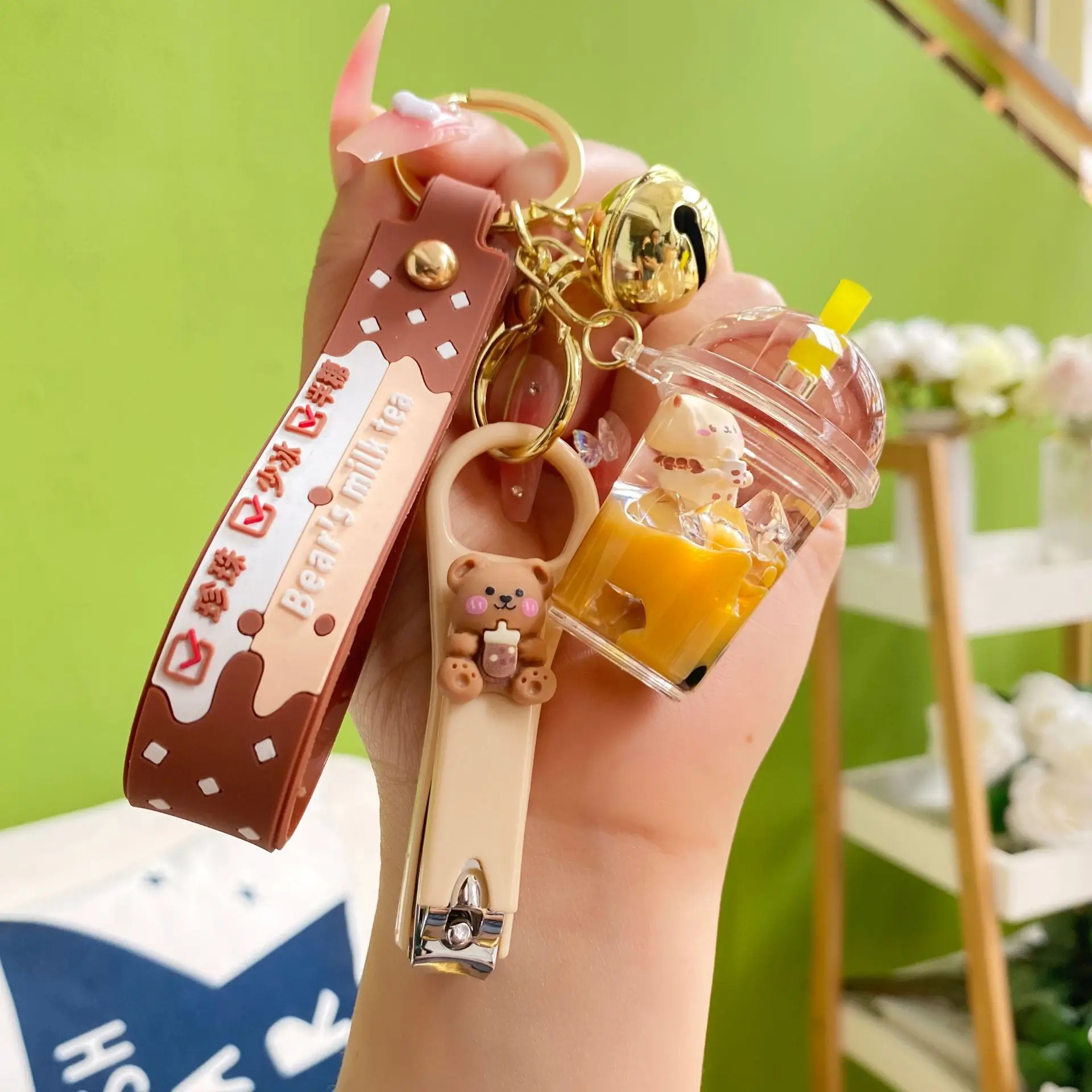 Kawaii Boba Keychain Liquid,Teddy Bear Boba Liquid Keychain With Animal ...
