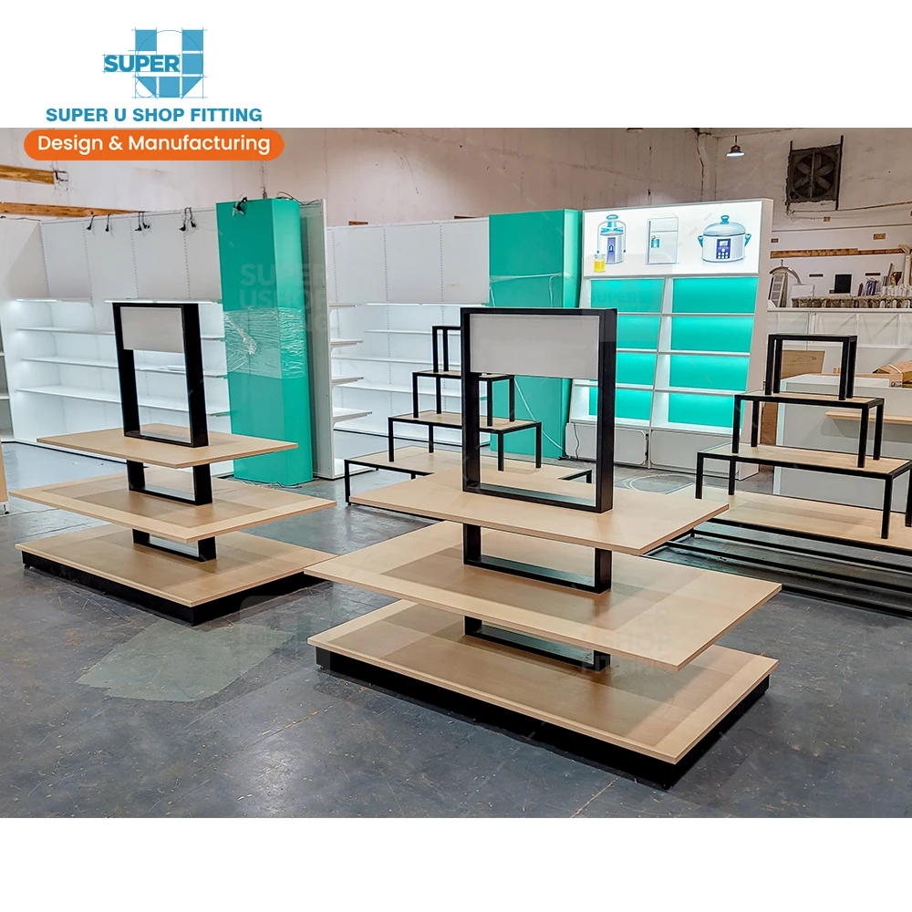 Alibaba.com: Custom Metal Wooden Gondola Shelving 2-sided Supermarket ...