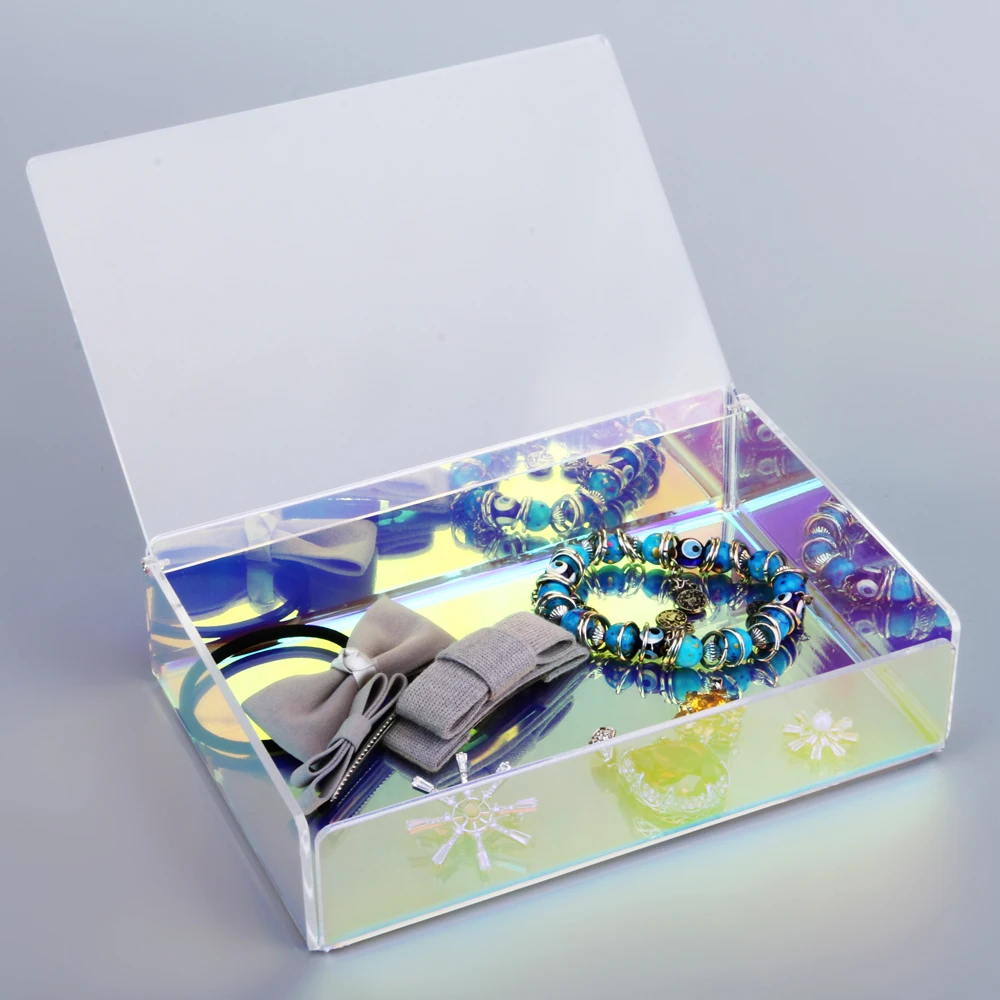 High Quality Acrylic Cosmetic Storage Iridescent Box With Clear Lid ...