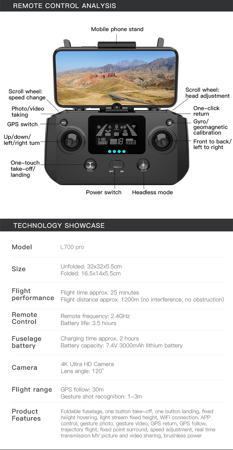 L700 Pro Gps Drone 4k Dual Hd Camera Aerial Photography Brushless Motor ...
