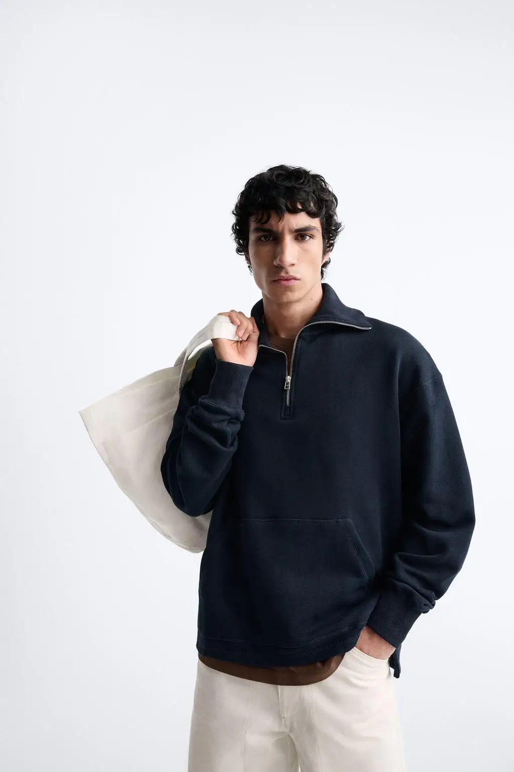 Mens Cotton Quater Zip Pullover 1/4 Zipper Plain Fleece 400gsm ...