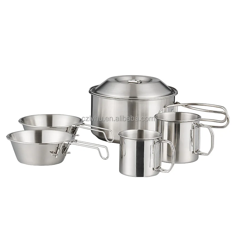 Outdoor Stainless Steel Camping Cookware Set 8 Pcs Portable Collapsible ...