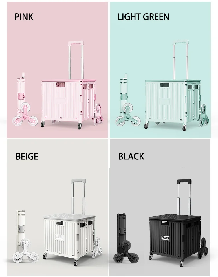 Portable Foldable Shopping Trolley Cart Supermarket Plastic Folding ...