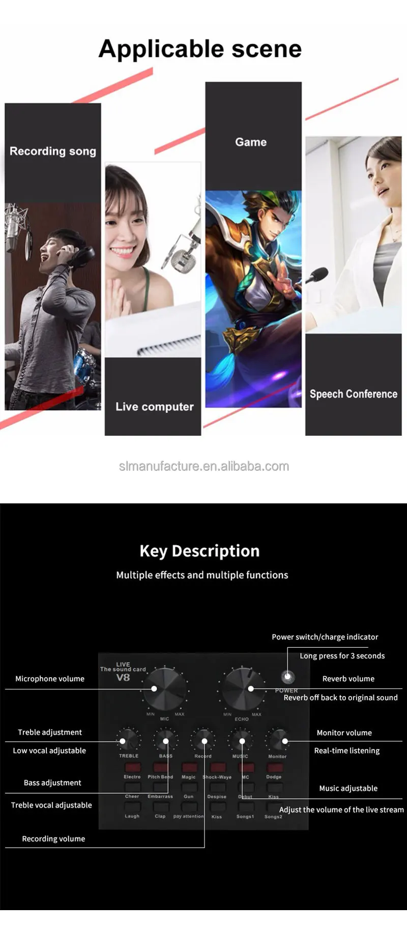 V8 Multifunctional Live Sound Card - Intelligent Audio Interface