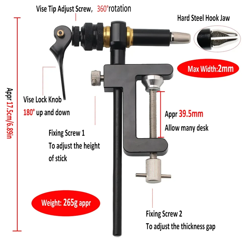 Booms Fishing C-clamp 360 Degree Rotary Fly Tying Vise Tools Combo Kit ...
