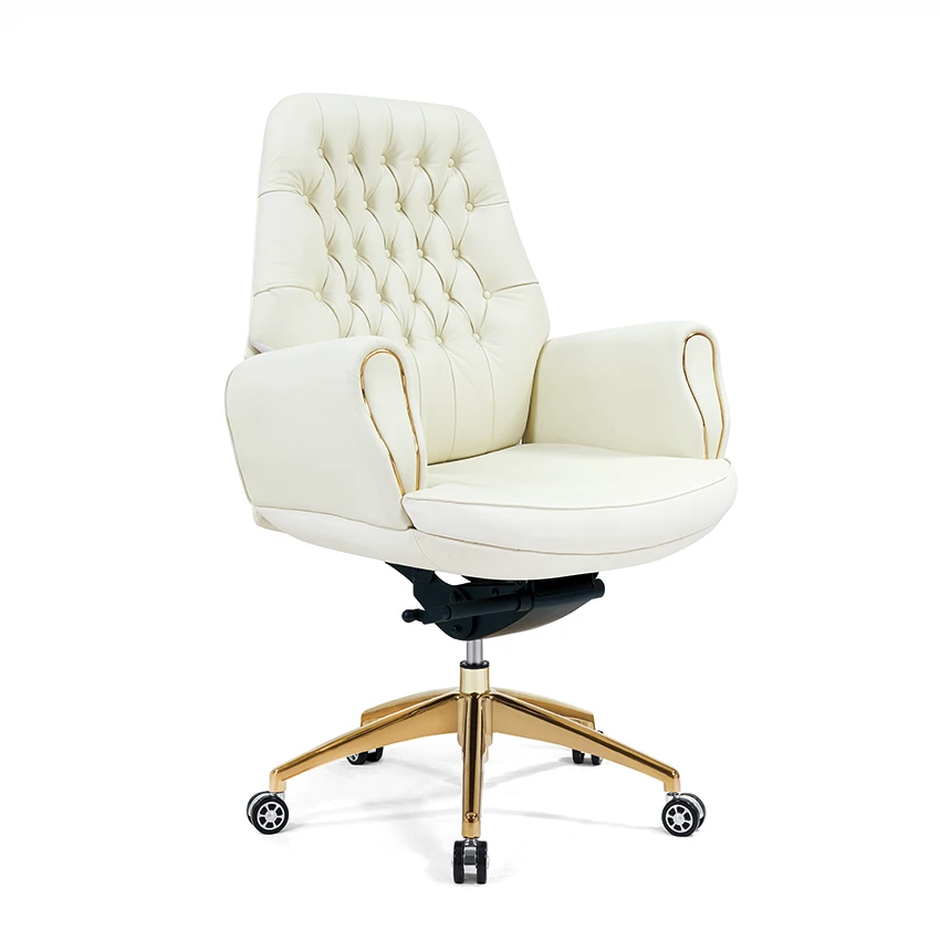 Modern Boss White Leather Office Chair With Adjustable Headrest And ...