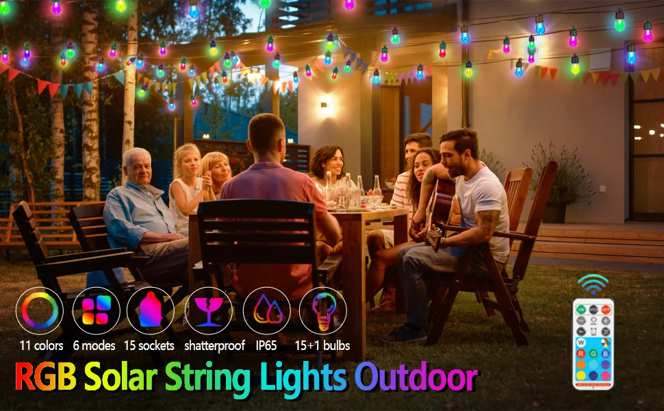 Solar Outdoor RGB String Lights - Dimmable Holiday Lights