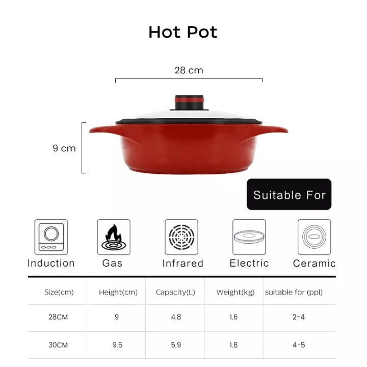 28cm Chinese Multifunction Red Aluminum Divided Hot Pot Non Stick - Buy ...
