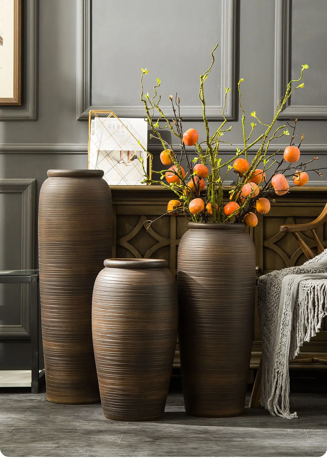 Floor Mounted Large Vase Earthenware Pot Ceramic Flower Container ...