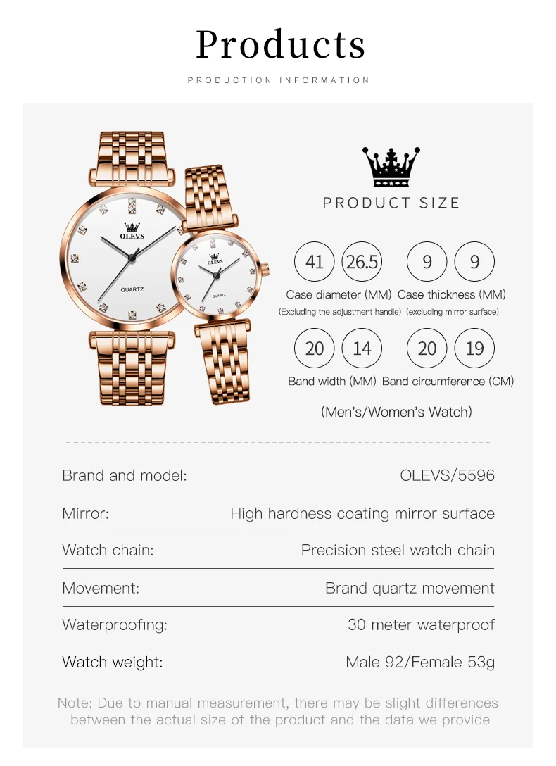 Olevs 5596 New Golden Luxury Quartz Couple Watches Gold Bracelet Wrist ...