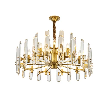 Europe Luxury Brass Crystal Chandelier Led Gold Pendant Light Classical ...