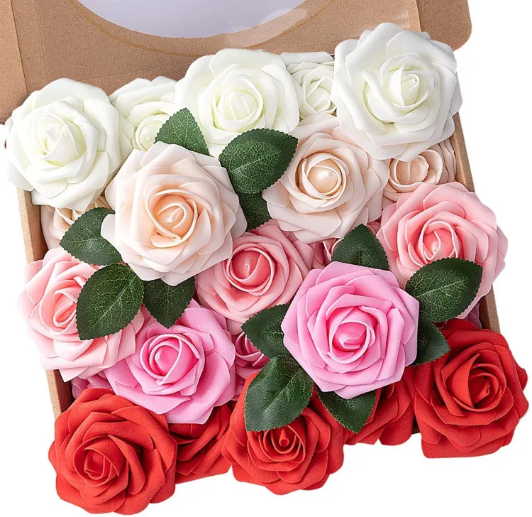 8cm White Pink Roses Artificial Flowers 25pcs Real Touch Artificial ...