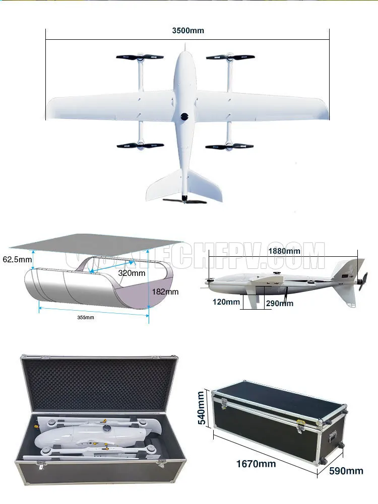 Foxtech Ayk-350 Fixed Wing Surveillance Drone Long Range Night Vision ...