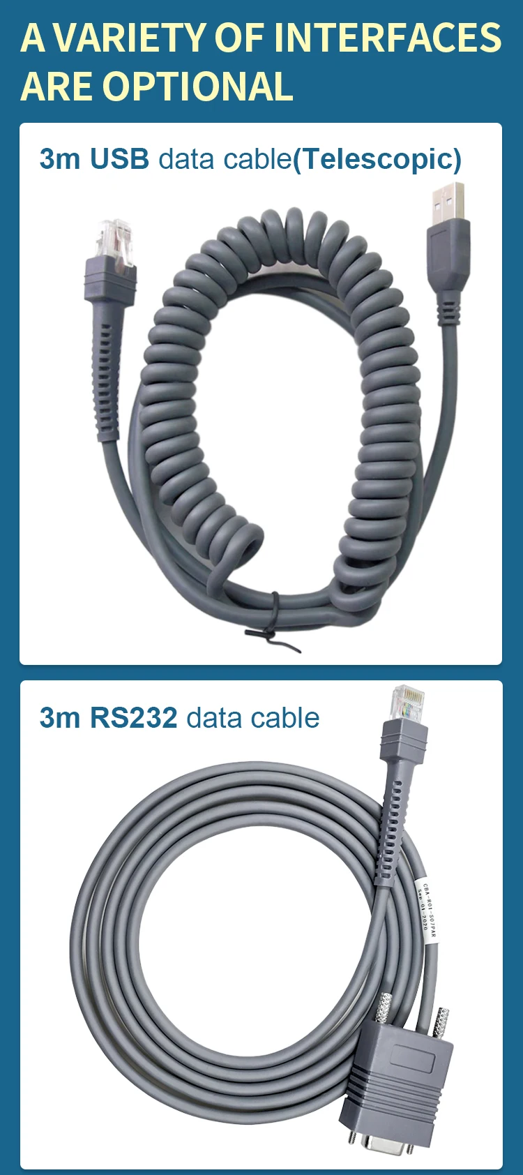 USB RS232 PS2 Cable Manual Barcode Scanner Zebra DS2208