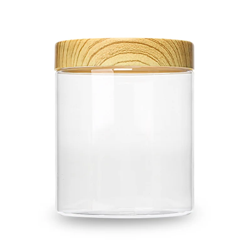 Plastic Jar Food Grade Wide Mouth Transparent PET Jar Wood Grain Lid ...