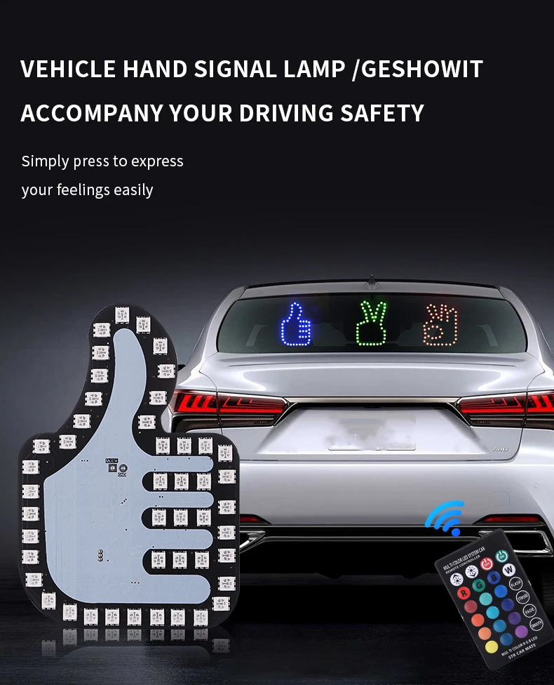Funny Car Finger Light With Remote Road Rage Signs Middle Gesture Hand ...